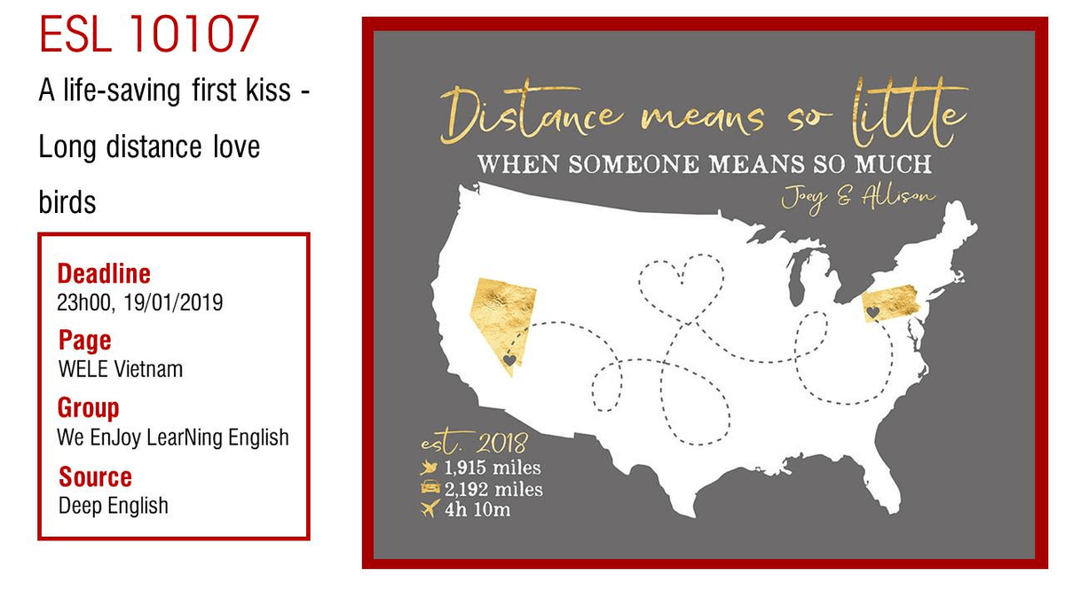 A life-saving first kiss - Long distance love birds - ESL 10107
